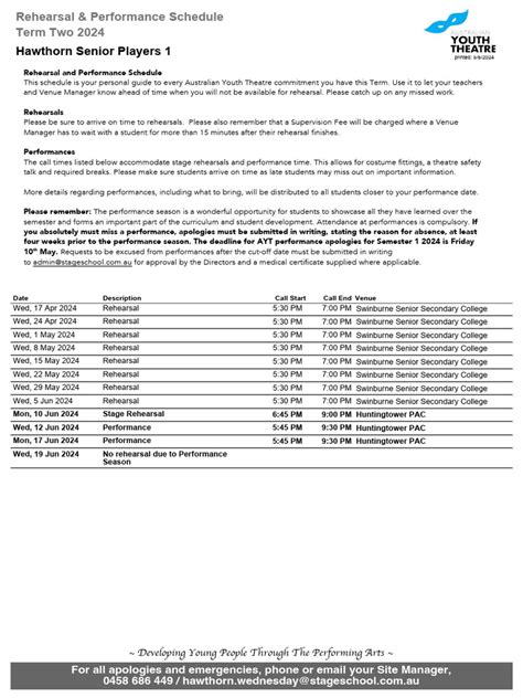 Term 2 2024 Rehearsal Schedule Pdf