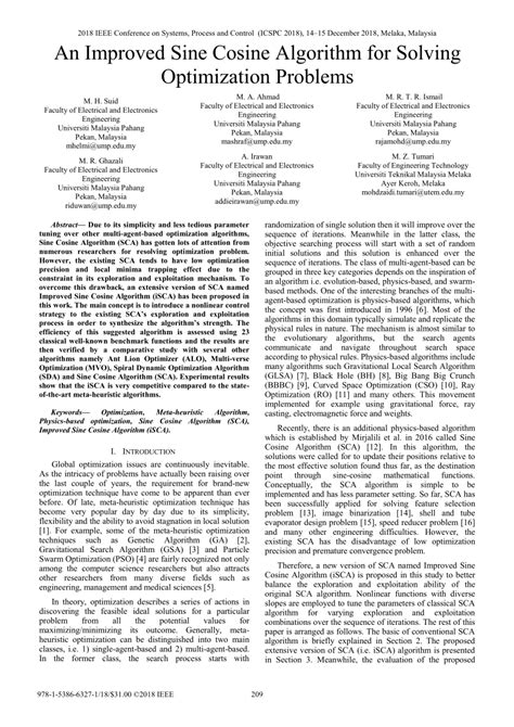 pdf an improved sine cosine algorithm for solving optimization problems