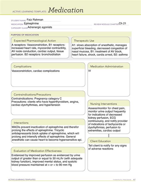 Epinephrine Ati Medication Template