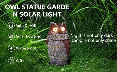 Qzvanlon Solar Owl Statue Light Up Eyes Spring Mounted