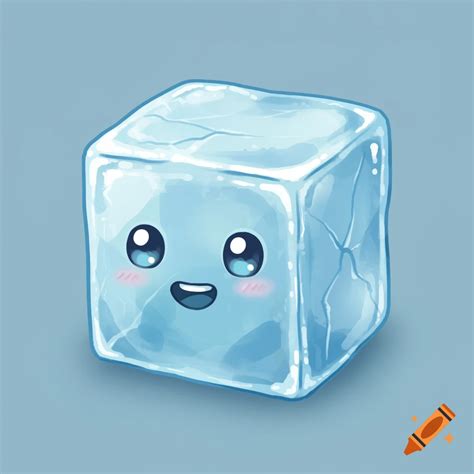 Cute Cartoon Illustration Of A Light Blue Ice Cube With A Smiling Face