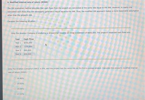 solved 4 modified internal rate of return mirr the irr