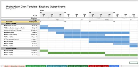 Gantt Chart Excel Template With 12 Months And 2 Workstreams