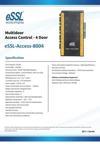 ESSL ACCESS 8004 MULTIDOOR ACCESS CONTROL 4 DOOR TCP IP Event Buffer 1 00 At 13500 In