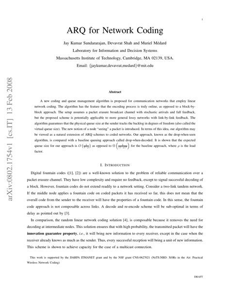 PDF ARQ For Network Coding