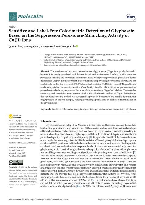 Pdf Sensitive And Label Free Colorimetric Detection Of Glyphosate Based On The Suppression