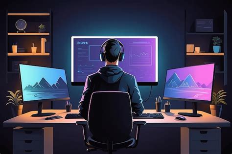Premium Photo A Scene Of A Person Working With A Dualmonitor Setup