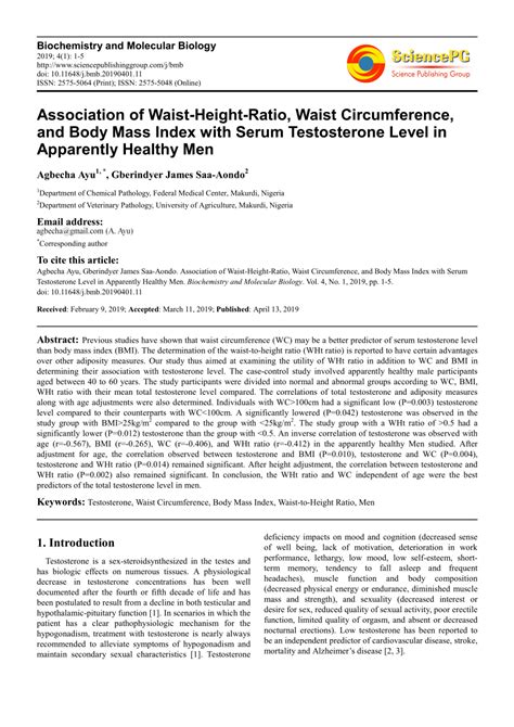 Pdf Association Of Waist Height Ratio Waist Circumference And Body