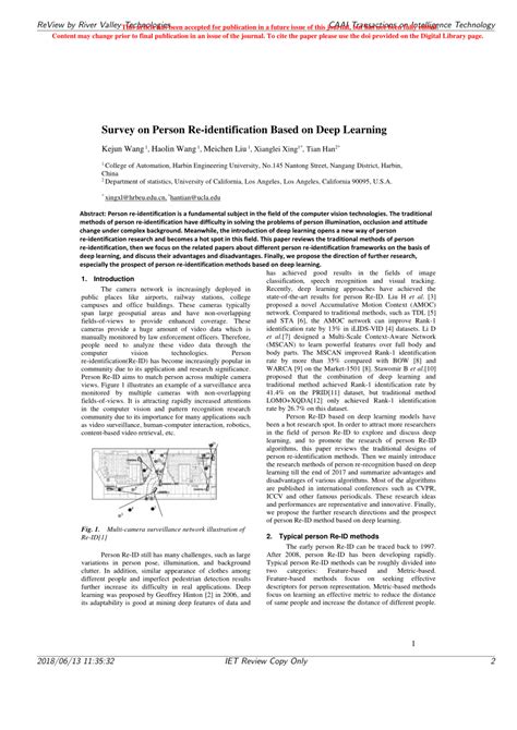 Pdf Survey On Person Re Identification Based On Deep Learning