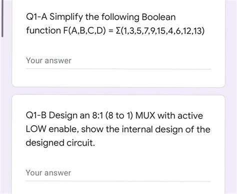 Solved Q1 A Simplify The Following Boolean Function