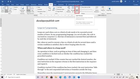 Split View In Microsoft Word Developer Publish