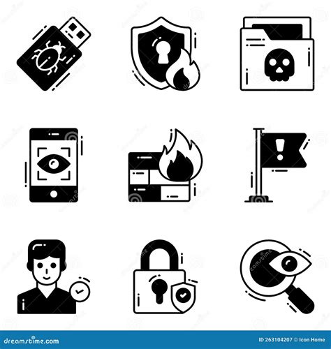 Protection And Security Vector Glyph Icons Set Cyber Computer Network