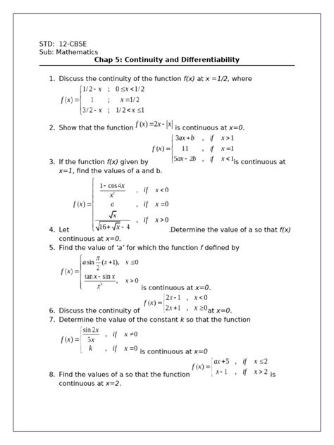 chapter 5 continuity and differentiability pdf continuous function