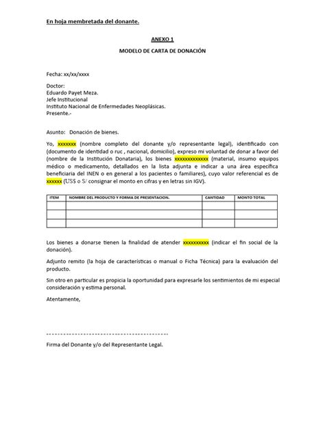 Modelo Carta De Donacion Pdf