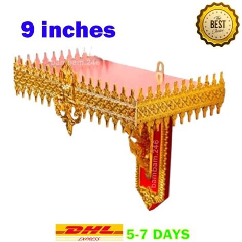 Vintage Carved Wood Buddha Wall Hanging Altar Shelf 9 Inches Gold Red