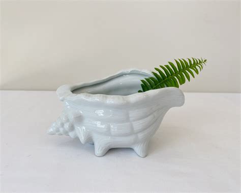 Vintage Small Shell Planter Ceramic White Seashell Planter Art Deco