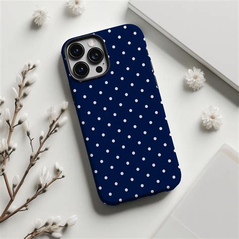 Navy Blue Polka Dot Phone Case For Iphone 17 16 15 14 13 12 11 Pro Max