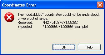 Coordinates Error Messages Learn How Using ExpertGPS Map Software
