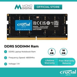 Crucial DDR5 Laptop RAM 4800Mhz SODIMM Notebook Laptop DDR5 CAS40 RAM Memory 8GB 16GB Shopee