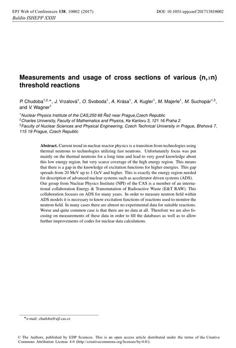 Pdf Measurements And Usage Of Cross Sections Of Various N X N Threshold Reactions