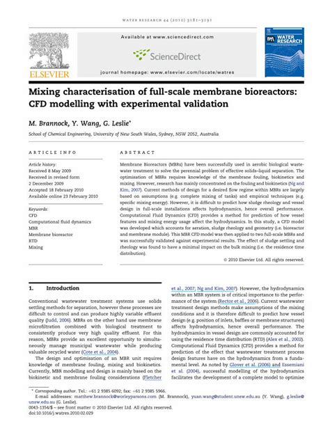 Pdf Mixing Characterisation Of Full Scale Membrane Bioreactors Cfd