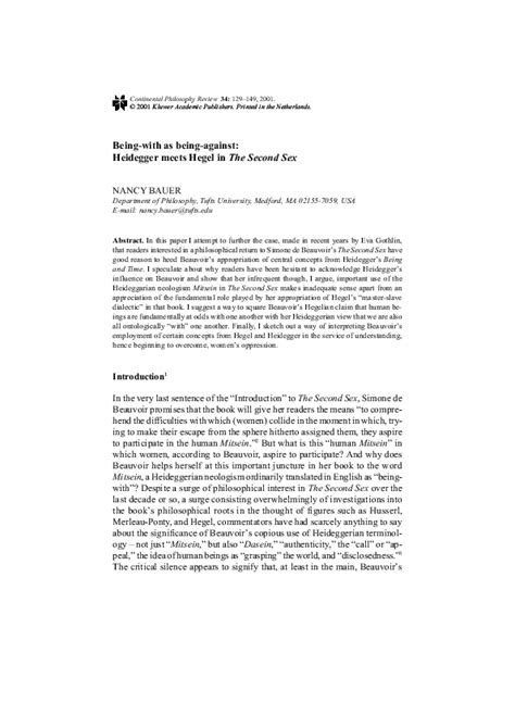 Pdf Being With As Being Against Heidegger Meets Hegel In The Second Sex