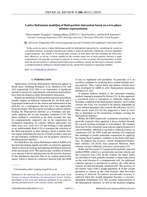 Pdf Lattice Boltzmann Modeling Of Fluid Particle Interaction Based On