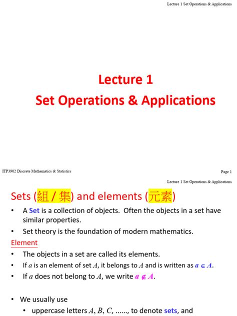 Itp3902 Dms Lec 1 Set Operations Pdf Empty Set Integer