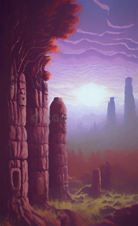Totem Stones Abstract Digital Art Stock Illustration Illustration