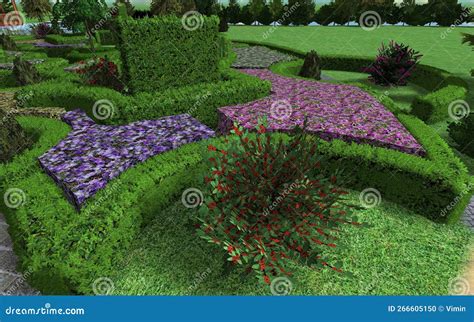 3d Image Of Landscape Design Of A Personal Plot Clipped Hedge Garden