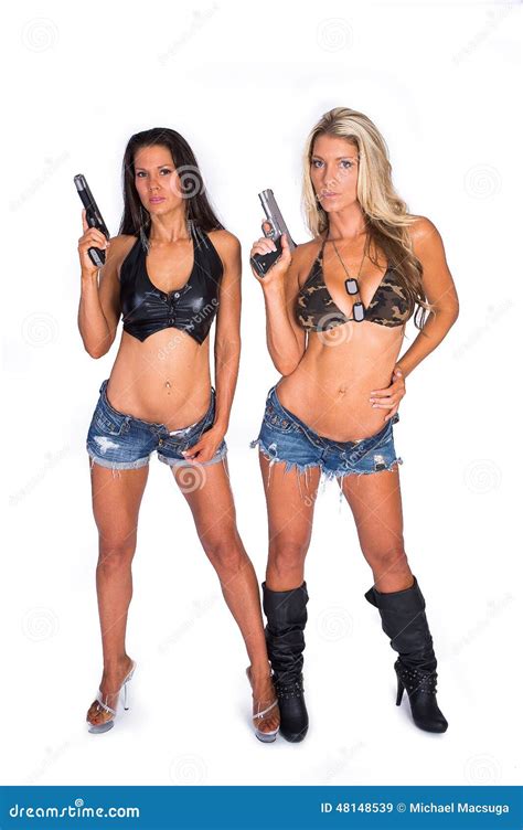 Woman With Gun Stock Image Image Of Hand Brunet Cleavage