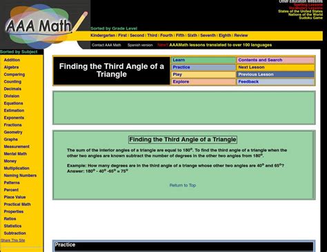 Aaa Math Finding The Third Angle Of A Triangle Activity For 9th 10th Grade Lesson Planet