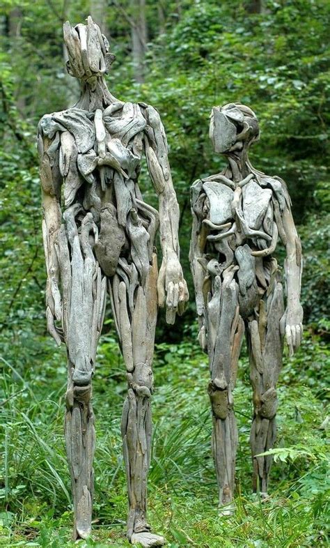 Driftwood Sculptures Of Two Human Figures Japanese Wendigo Wooden