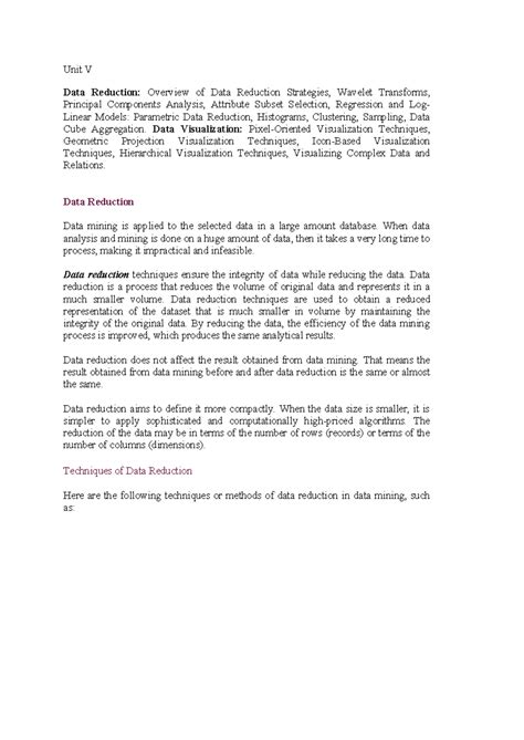 Ids 202 Data Reduction Techniques And Visualization Methods Unit V