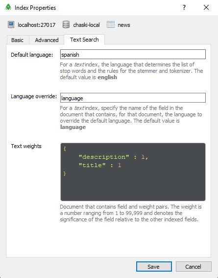 Mongodb Text Index Weights And Other Options Not Applied With