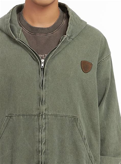 Mens Washed Zip Up Hooded Jacket Io420 Acubi Style Lewkin Lewkin