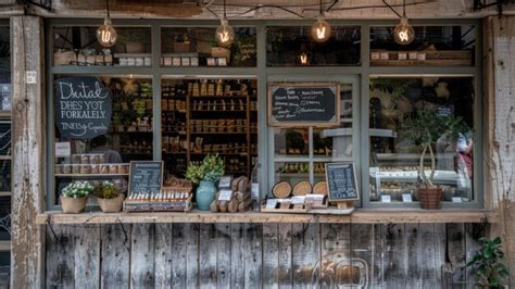 Rustic Storefront With Natural Decor And Handwritten Signs Premium Ai