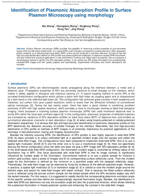 Pdf Identification Of Plasmonic Absorption Profile In Surface Plasmon
