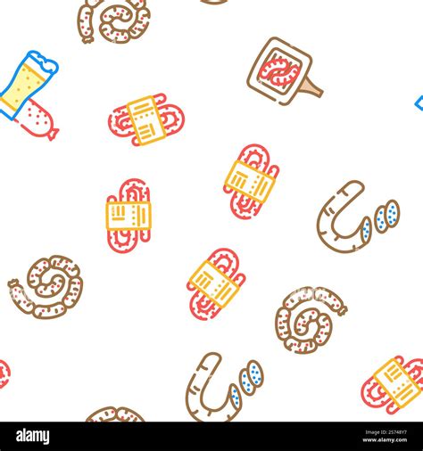 Sausage Meat Pork Vector Seamless Pattern Thin Line Illustration
