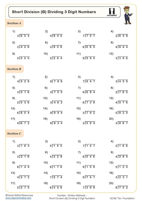 short division b dividing 3 digit numbers worksheet fun and