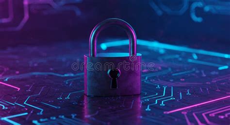 Cyber Security Padlock On Futuristic Circuit Board Digital Data