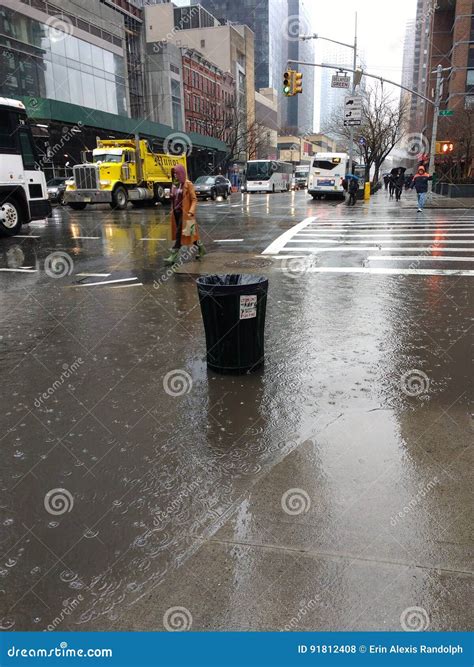 Sewer Overflow Garbage Can Flooded During Heavy Rain Nyc Usa