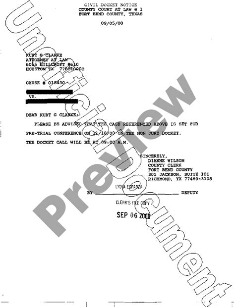 Texas Civil Docket Notice Letter Us Legal Forms