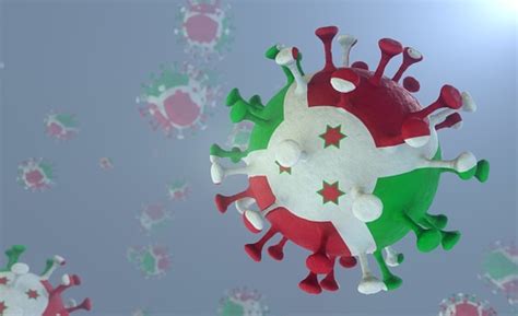 국기 인쇄 델타 람다 플러스 변형 3d 렌더와 부룬디 플래그 코로나 바이러스의 패턴과 코비드19 바이러스 3차원 형태에 대한
