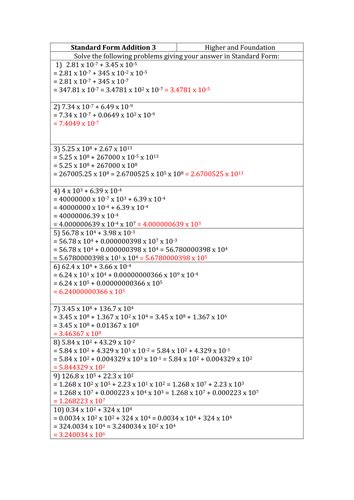 gcse maths standard form addition 30 questions and worked answers