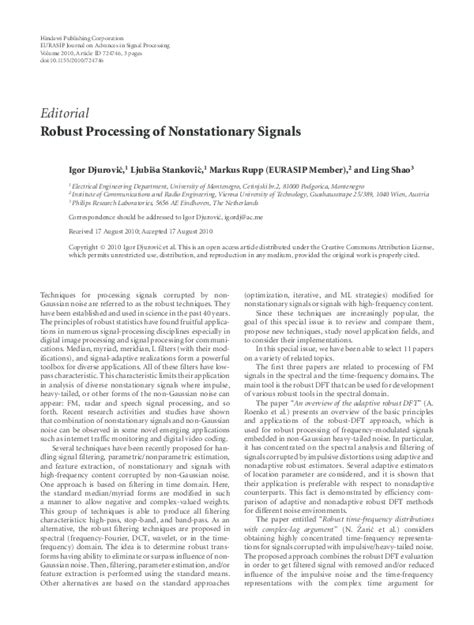 Pdf Robust Processing Of Nonstationary Signals