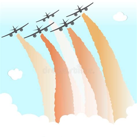 Plane Smoke Trail. Jet Trails White Airplane Smoke Takeoff Cloud Vapour Sky Contrail Rocket ...