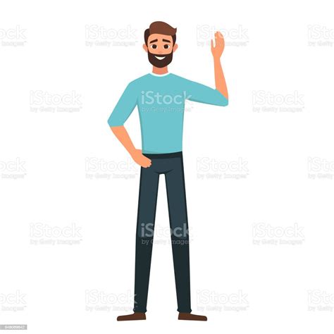 벡터 만화 캐주얼 옷에 아랍 사람 환영 하는 그의 손을 제기 했다 남자에 대한 스톡 벡터 아트 및 기타 이미지 남자 팔 들기 경영자 Istock