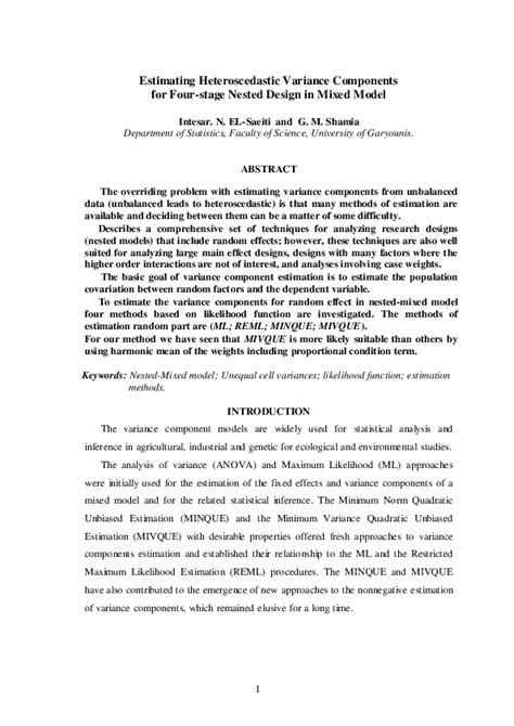 Pdf Estimating Heteroscedastic Variance Components For Four Stage