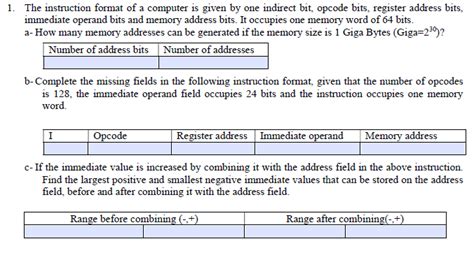 Solved The Instruction Format Of A Computer Is Given By One